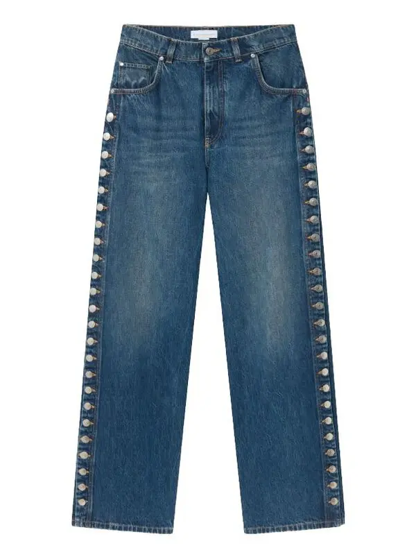 Stella McCartney Button Embellished Wide Leg Jeans - Dark Blue
