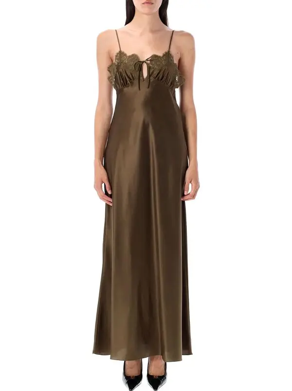 Saint Laurent Silk Satin Slip Dress - Khaki