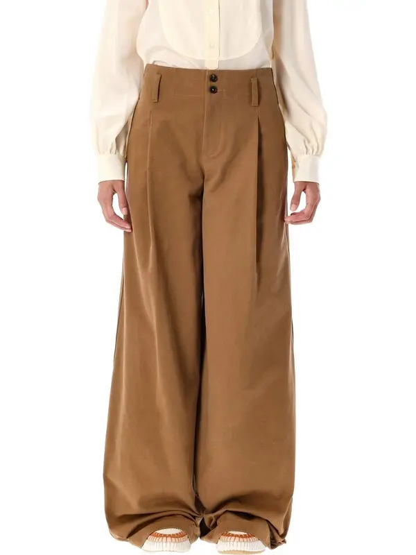 Chloé Wide Leg Trousers - Mustard Brown