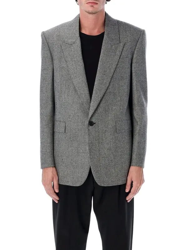 Saint Laurent Prince Of Wales Wool Blazer - Noir Craie