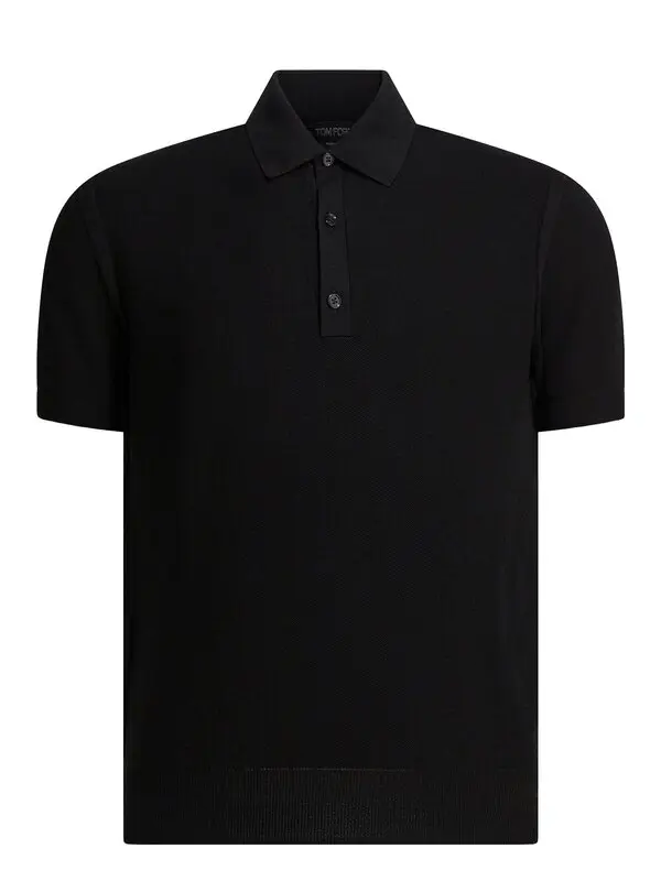 TOM FORD Silk And Cotton Pique Polo Shirt - Black