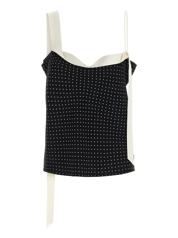 TOM FORD Polka Dot Silk Crêpe Top With Tuxedo Band - White/black