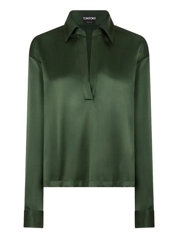 TOM FORD Silk Satin Stretch Shirt - Green