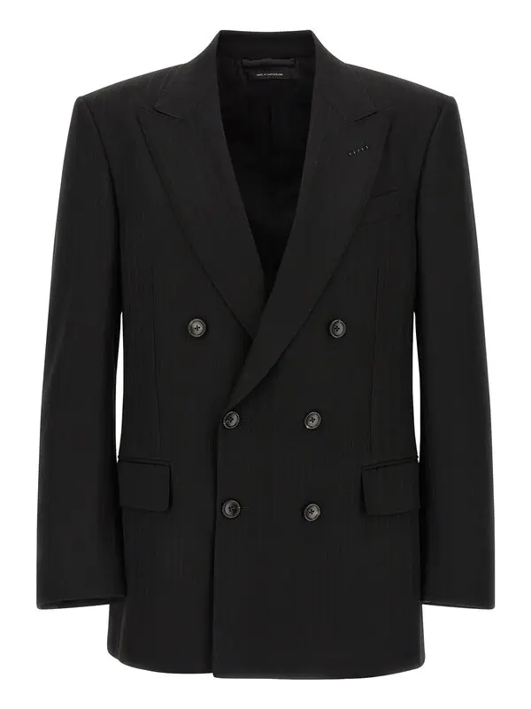 TOM FORD Satin Striped Blazer - Black