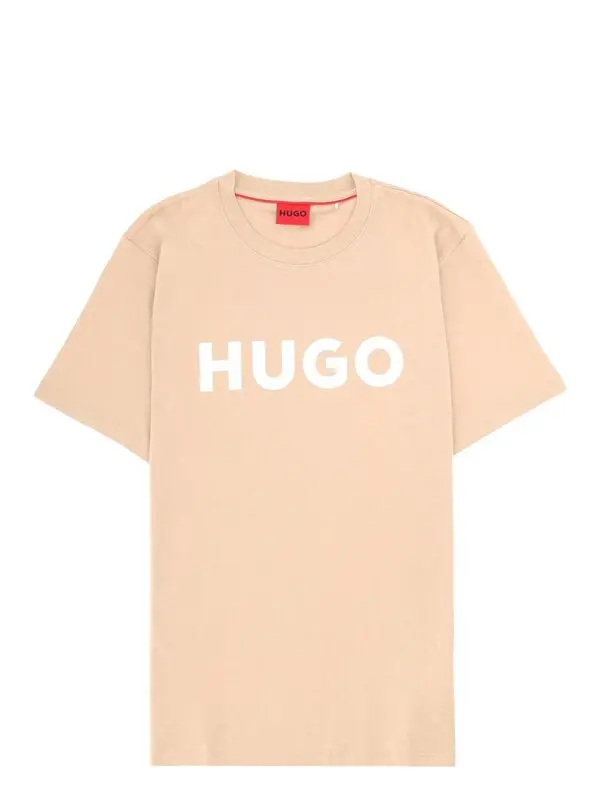 Hugo T Shirt With Logo - Beige