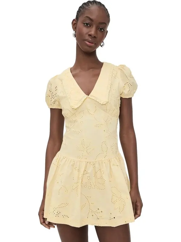 BAILEY ROSE Eyelet-embellished Mini Dress - Yellow