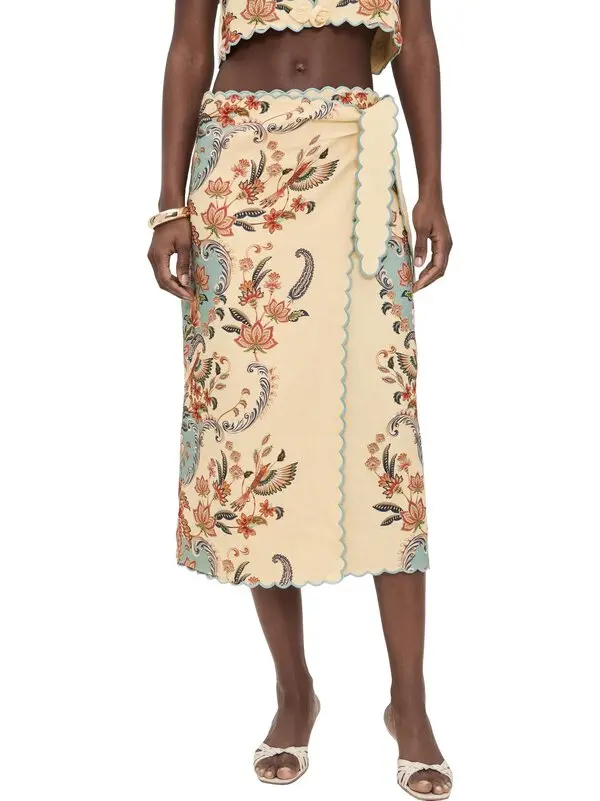 Farm Rio Printed Linen Weave Midi Skirt - Boho Beauty Butter