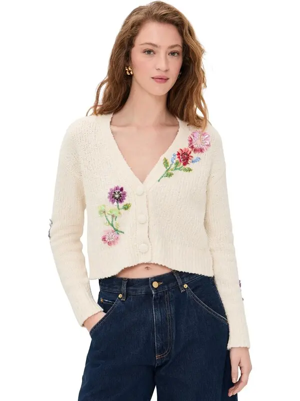 Cinq À Sept Floral Beaded Cardigan - Ivory/multi