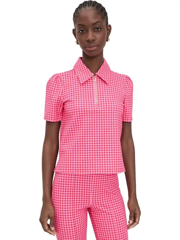 Addison Bay Ponte Virginian Polo Top - Rose Check