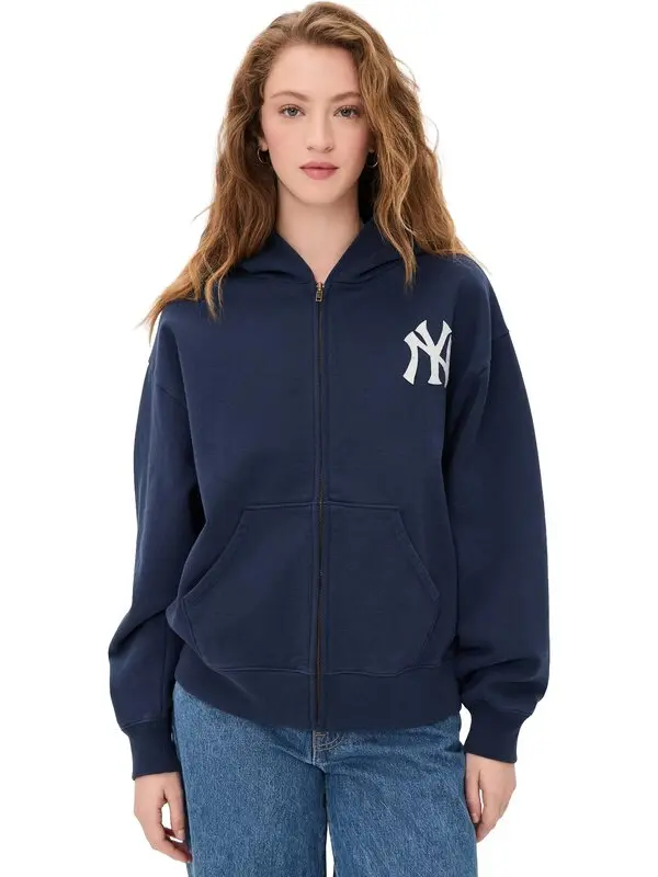 SPORTY & RICH Heritage Yankees Zip Hoodie - Dark Navy