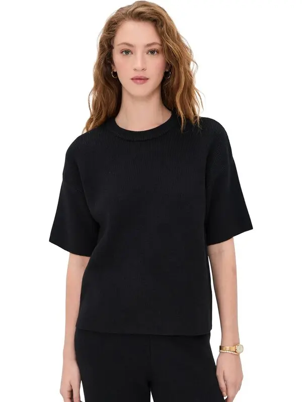 English Factory Collared Knit Half Sleeves Top - Black