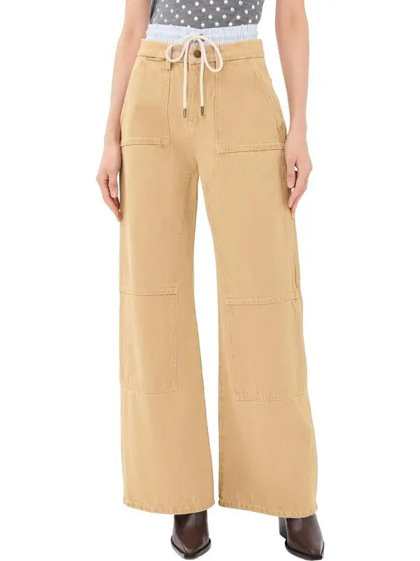 Monse Washed Double Waistband Wide Leg Jeans - Tan