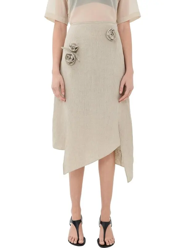 Coperni Floral Linen Skirt - Beige