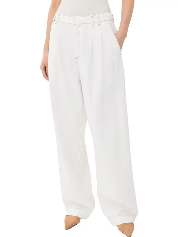 DARKPARK Pleat Front Wide Leg Jeans - Washed White