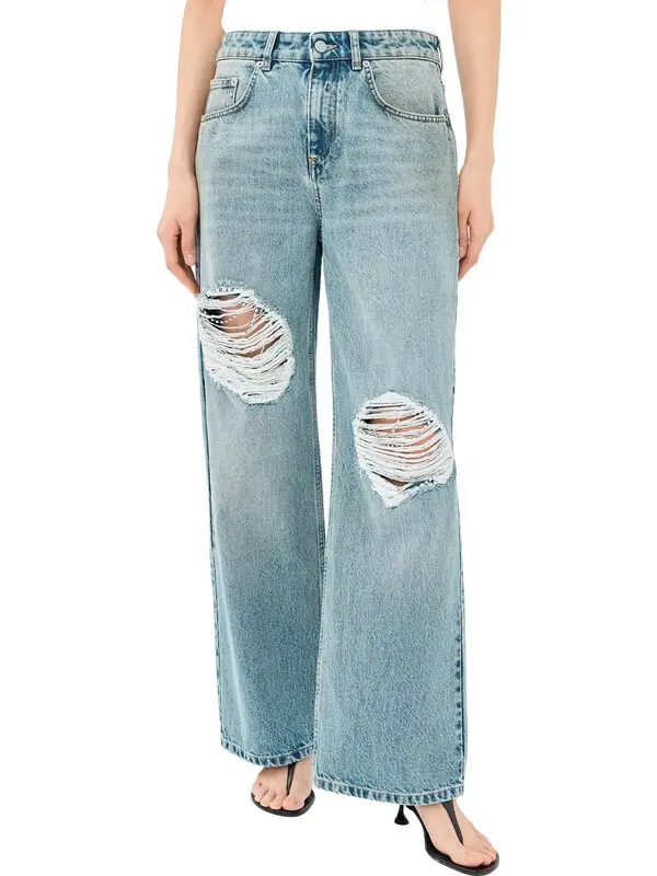 AREA Crystal Fray Relaxed Jeans - Medium Blue