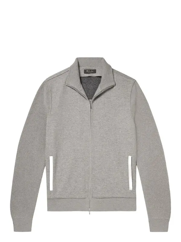 Loro Piana Suede-trimmed Cashmere-blend Zip-up Cardigan - Gray
