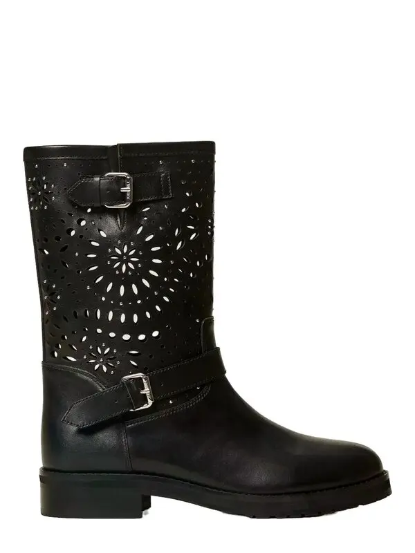 TWINSET Leather Biker Boots - Black