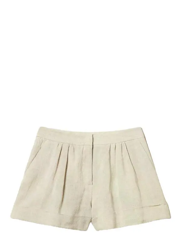 TWINSET Pleated Linen-blend Shorts - Neutrals