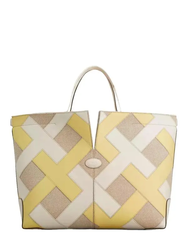 TOD'S Intarsia Panel Tote Bag - Neutrals