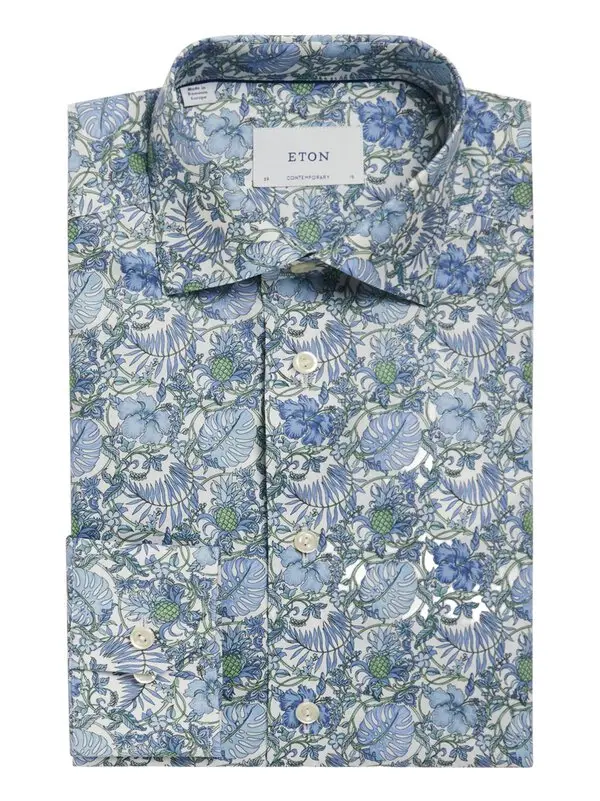 Eton Signature Twill Floral Shirt - Green