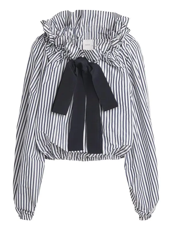 PATOU Stripe Ruffle Tie Blouse - Blue
