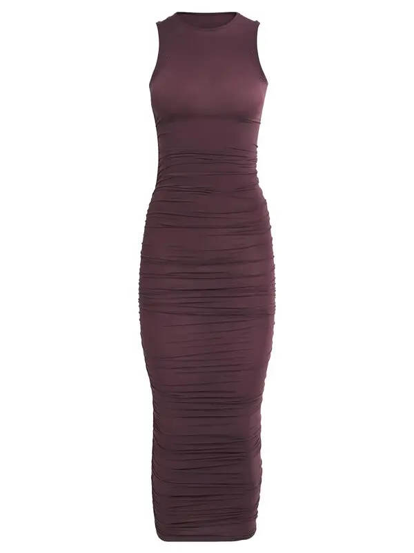 Wolford Sheer Ruched Maxi Dress - Burgundy