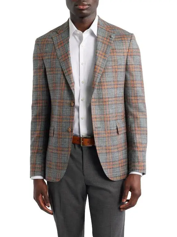 JACK VICTOR Mcallen & Orange Plaid Soft Constructed Sport Coat - Grey