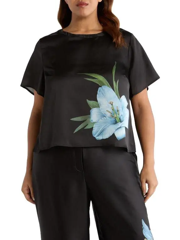 Vince Camuto Placed Floral Satin Top - Sky