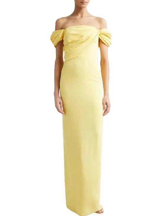 Oscar De La Renta Draped Stretch Cady Column Gown - Butter
