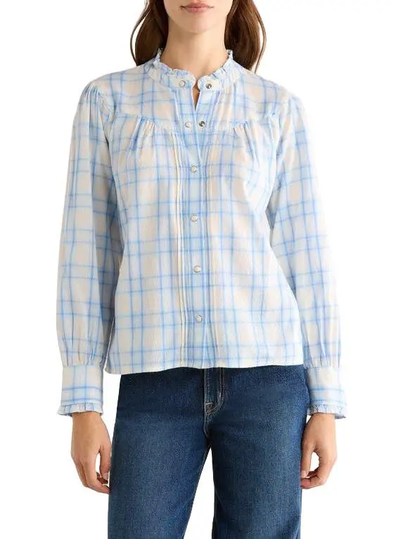 Rails Alanna Ruffle Plaid Organic Cotton Shirt - Bluebell Ivory