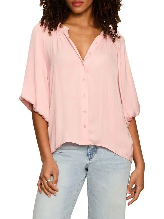 Sanctuary Crinkle Button-up Top - Light Bloom Pink