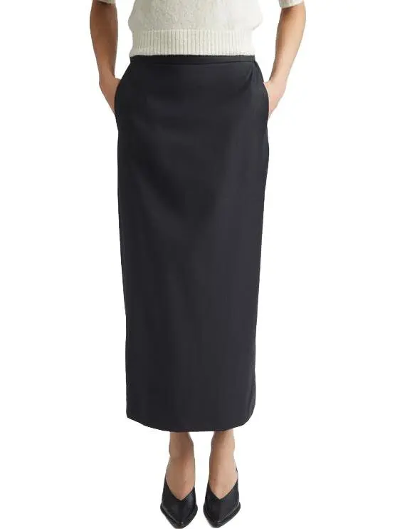 Loulou De Saison Cara Super 120s Wool Pencil Skirt - Black Melange
