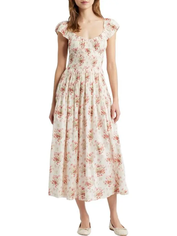 DÔEN Quinette Organic Cotton Voile Midi Dress - Lantana Floral