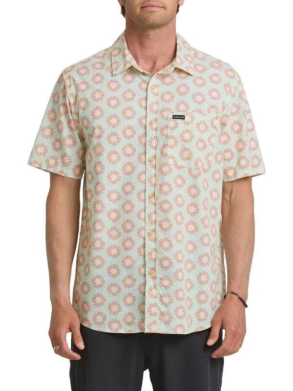 Quiksilver Ocean Mayhem Classic Sun Print Short Sleeve Cotton Button-up Shirt - Bone White
