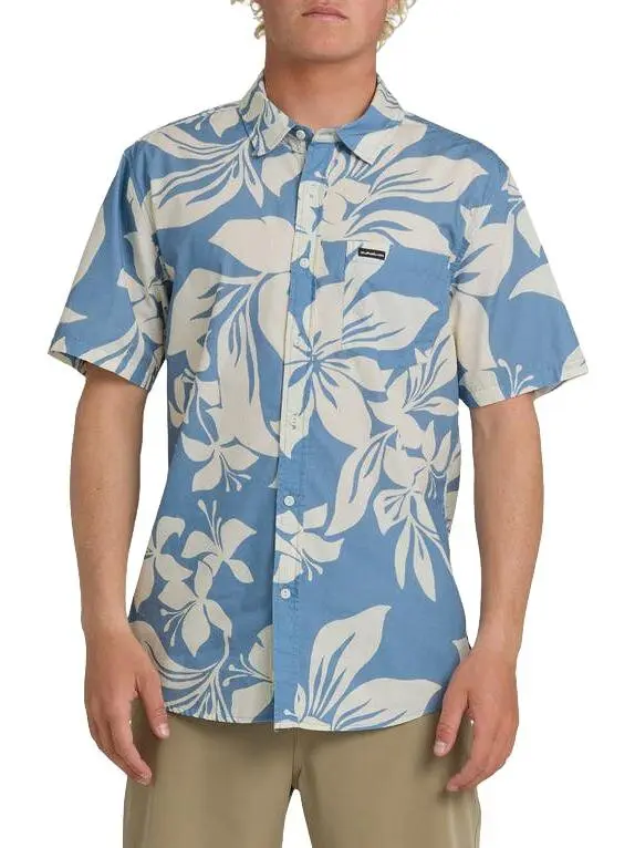 Quiksilver Kailua Floral Classic Short Sleeve Cotton Button-up Shirt - Riviera