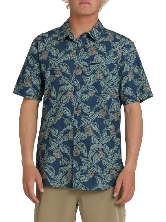 Quiksilver Hala Pineapple Print Classic Short Sleeve Cotton Button-up Shirt - Dark Denim