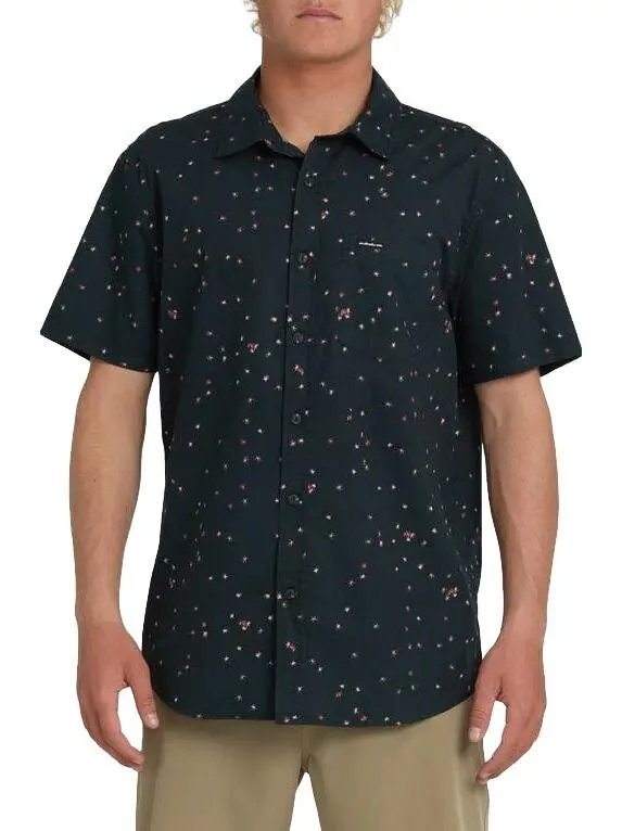 Quiksilver Ditsy Blossom Floral Classic Short Sleeve Cotton Button-up Shirt - Anthracite