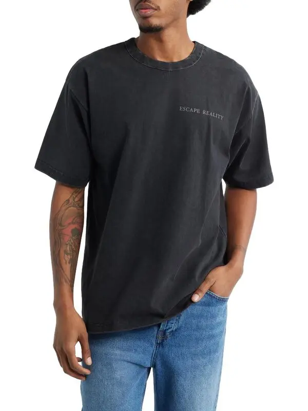 PACSUN Escape Reality Cotton Graphic T-shirt - Black