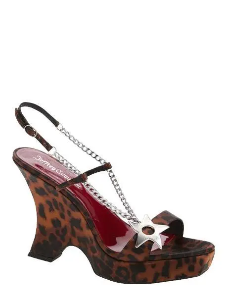 Jeffrey Campbell Hottie Slingback Wedge Sandal - Tan Cheetah Satin/silver
