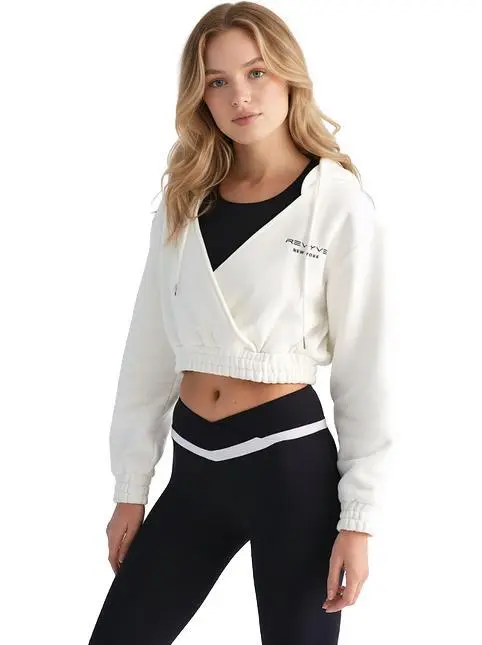REVYVE ACTIVE Cropped V-neck Hoodie - White