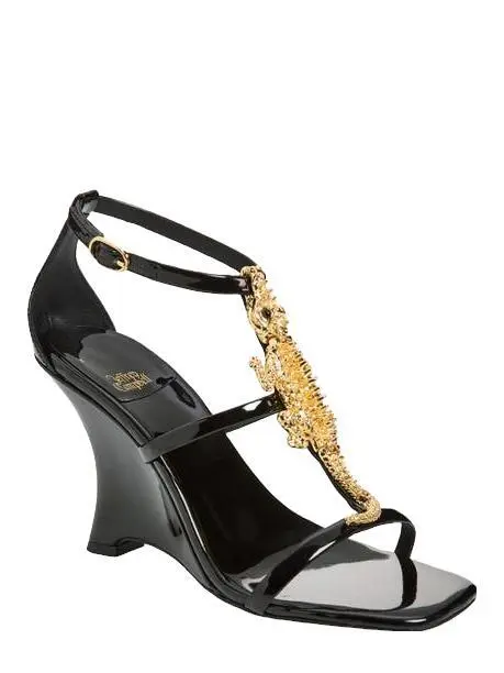 Jeffrey Campbell Swamped Wedge Sandal - Black Patent Gold