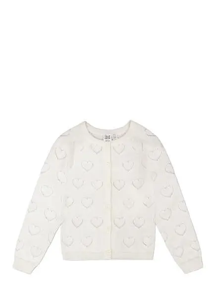 DEUX PAR DEUX Pointelle Knit Long Sleeve Cardigan - Off-white
