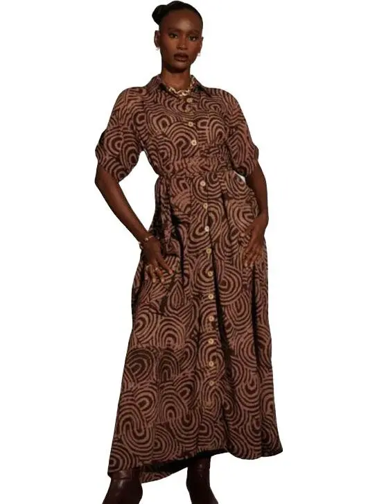 ELISAMAMA Printed Asake Shirt Dress - Brown