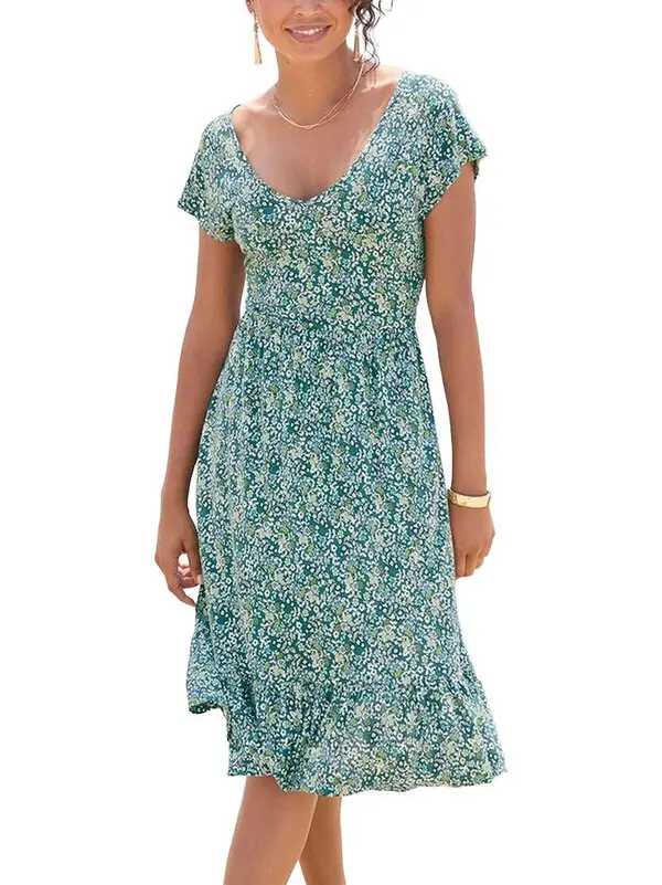 LASCANA V-neck Flounce Dress - Mint Printed