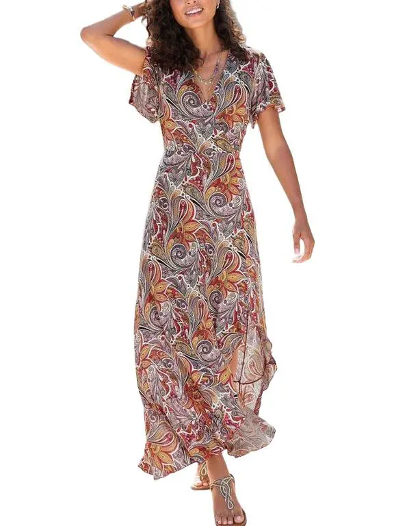 LASCANA Printed Side Slit Maxi Dress - Multi