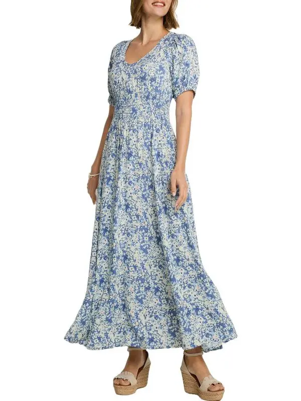 LASCANA Floral Puff Sleeve Maxi Dress - Navy Printed