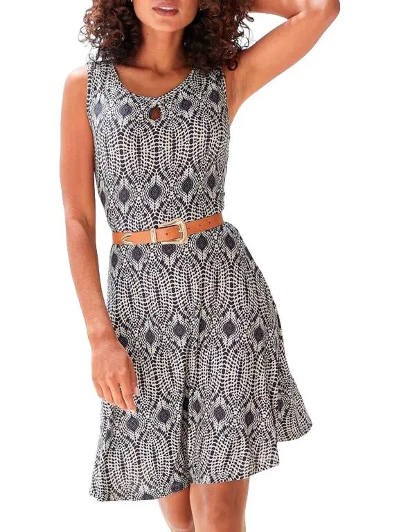 LASCANA Sleeveless Keyhole A-line Dress - Navy Sand
