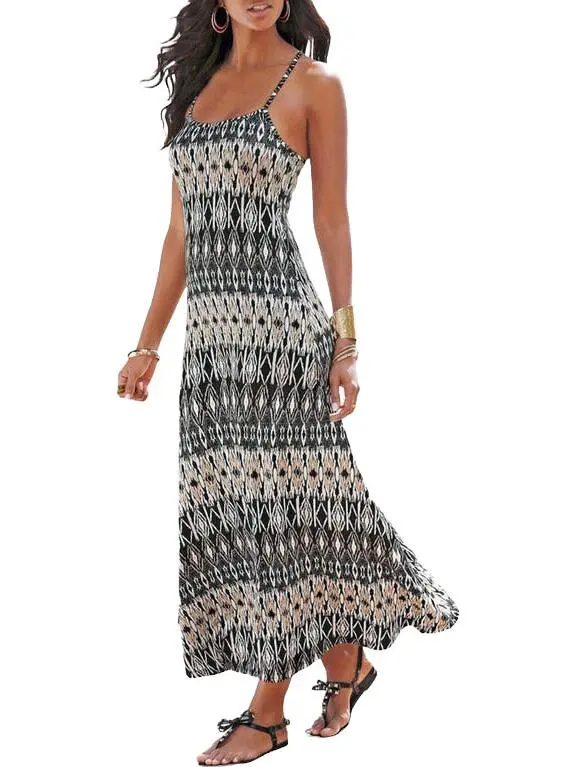 LASCANA Crossed Strap Maxi Dress - Black & Cream