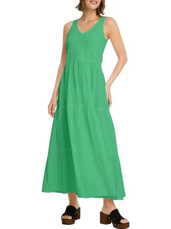 LASCANA Smocked V-neck Maxi Dress - Green