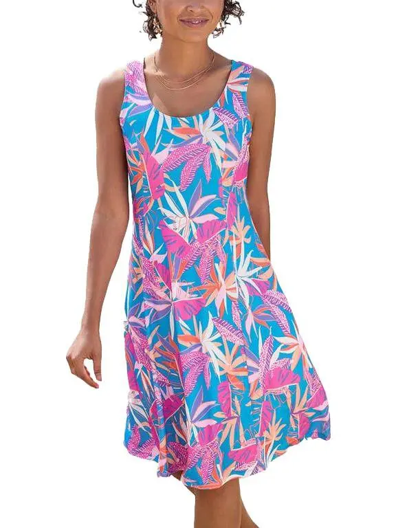 LASCANA Floral Print Mini Dress With Strappy Back - Blue & Pink